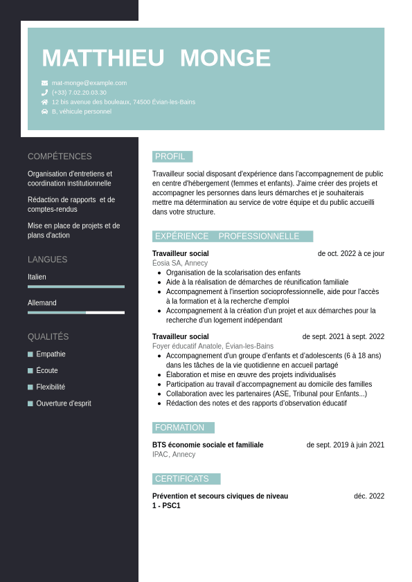 Exemple de CV de travailleur social | Jobseeker