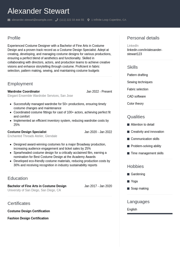 Costume Designer Resume Writing Guide & Tips | Jobseeker