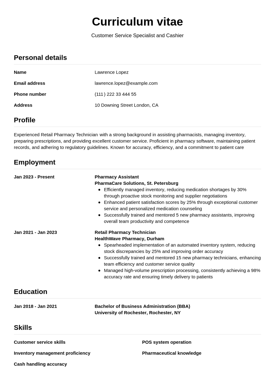Walgreens Resume Example | Jobseeker