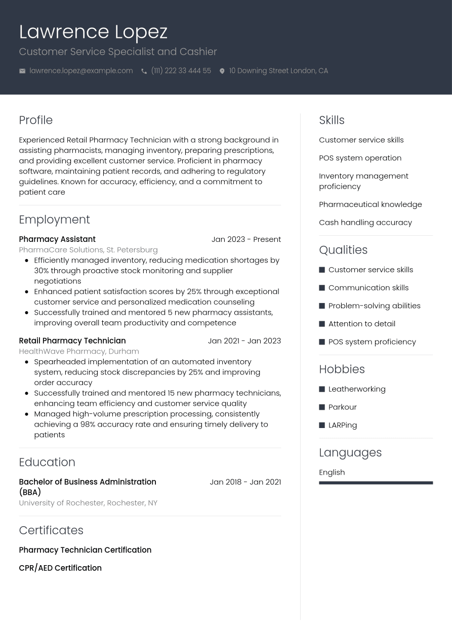 Walgreens Resume Example | Jobseeker