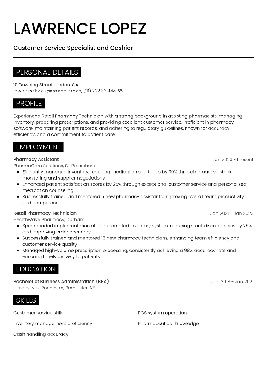 Walgreens Resume Example | Jobseeker
