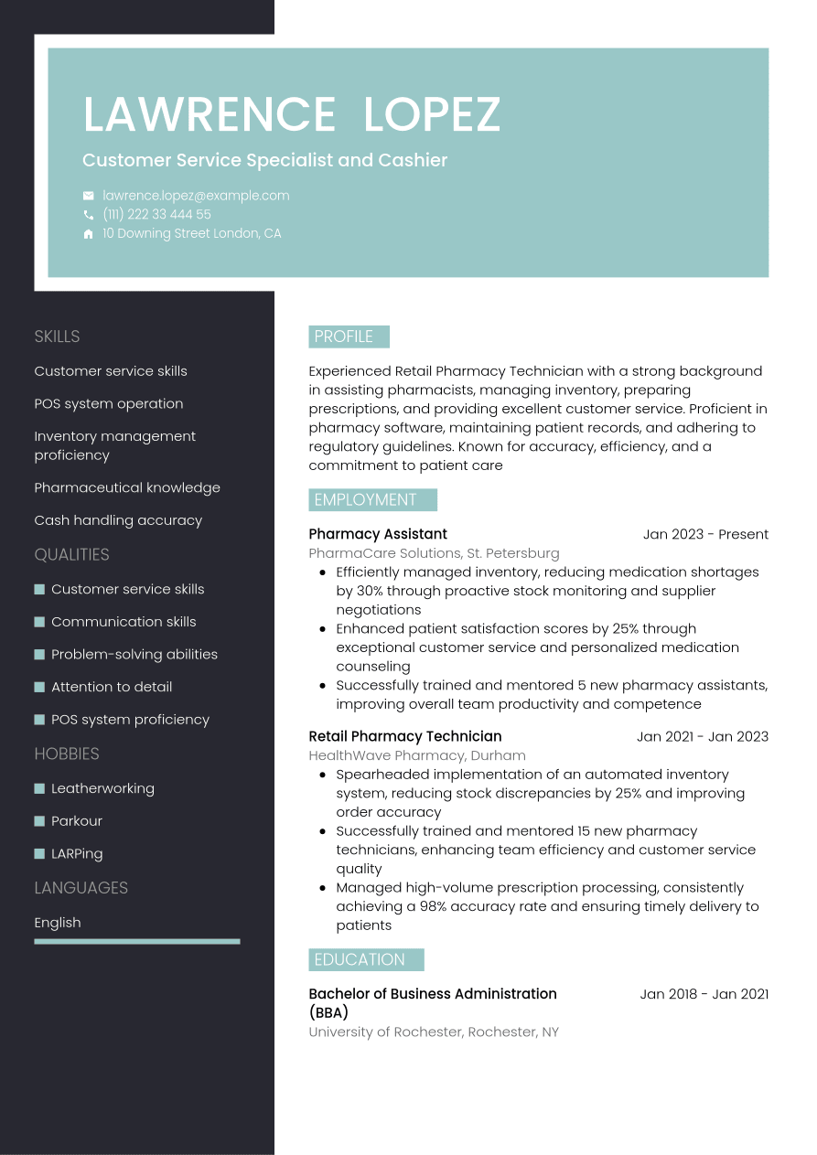 Walgreens Resume Example | Jobseeker