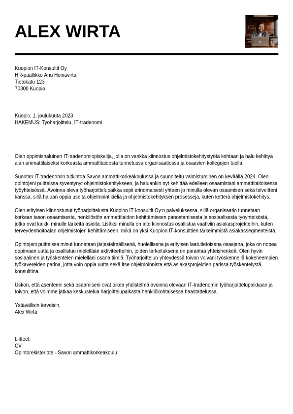 Työharjoittelu hakemus esimerkki ja parhaat vinkit | Jobseeker