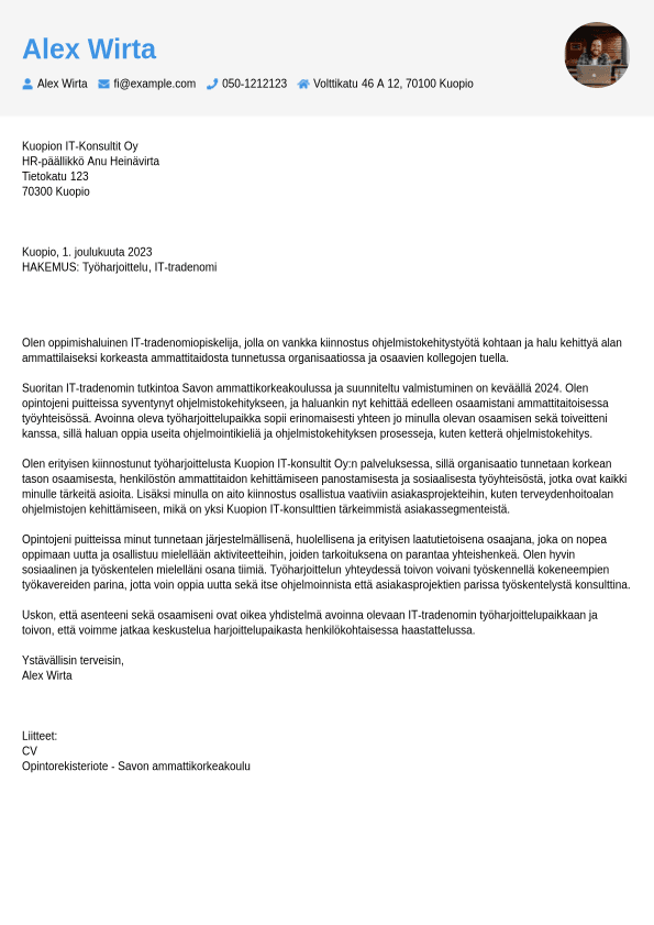 Työharjoittelu hakemus esimerkki ja parhaat vinkit | Jobseeker