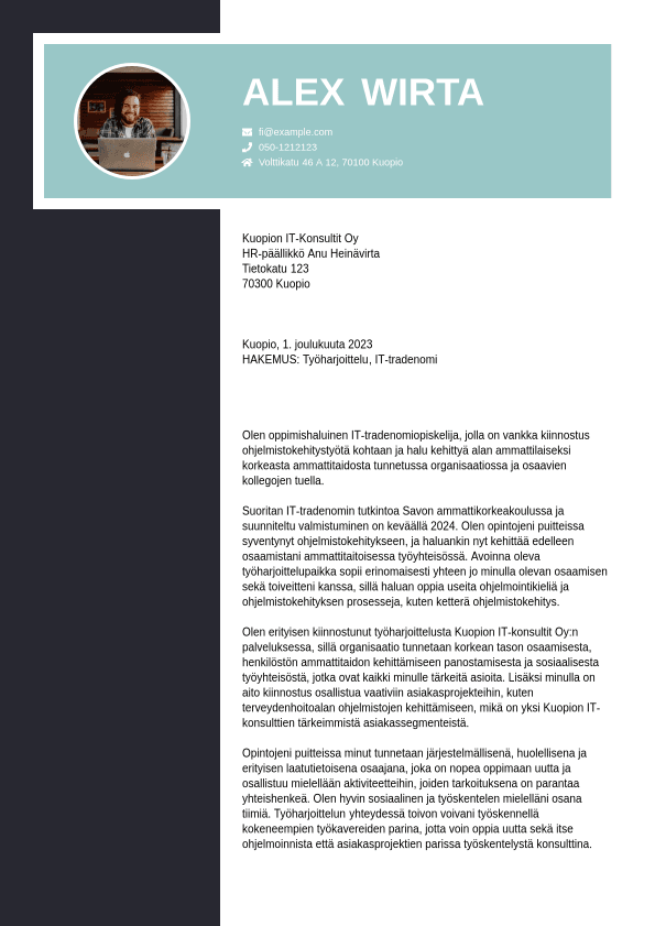 Työharjoittelu hakemus esimerkki ja parhaat vinkit | Jobseeker