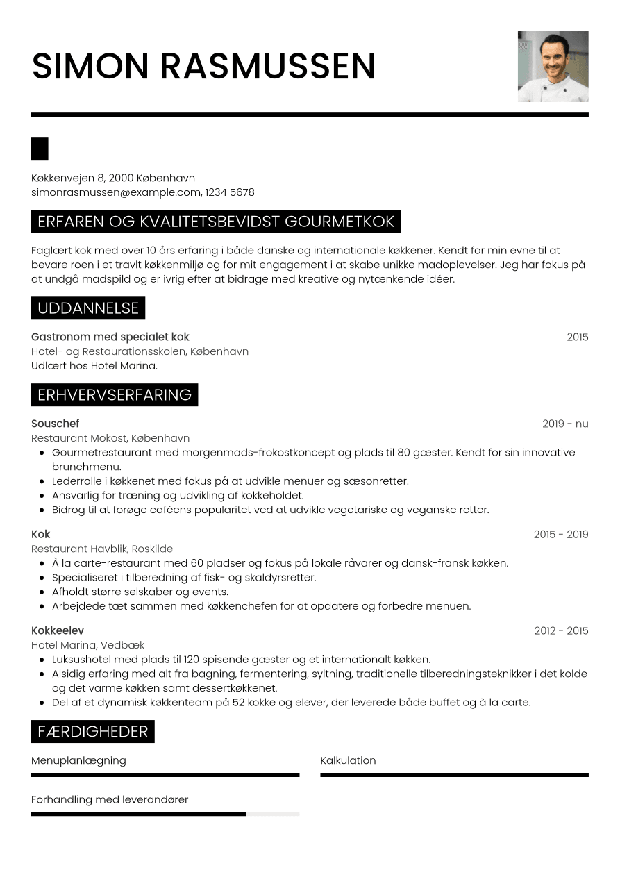 CV-eksempel Kok | Jobseeker