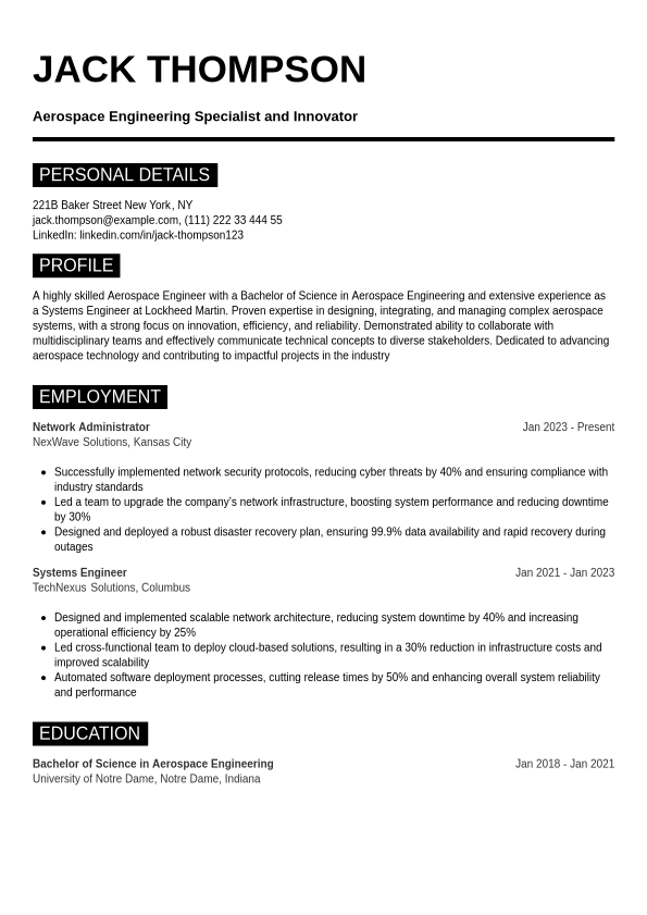 Lockheed Martin Resume Example | Jobseeker