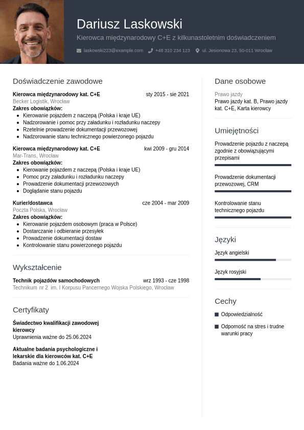 Przykład CV kierowcy | Jobseeker