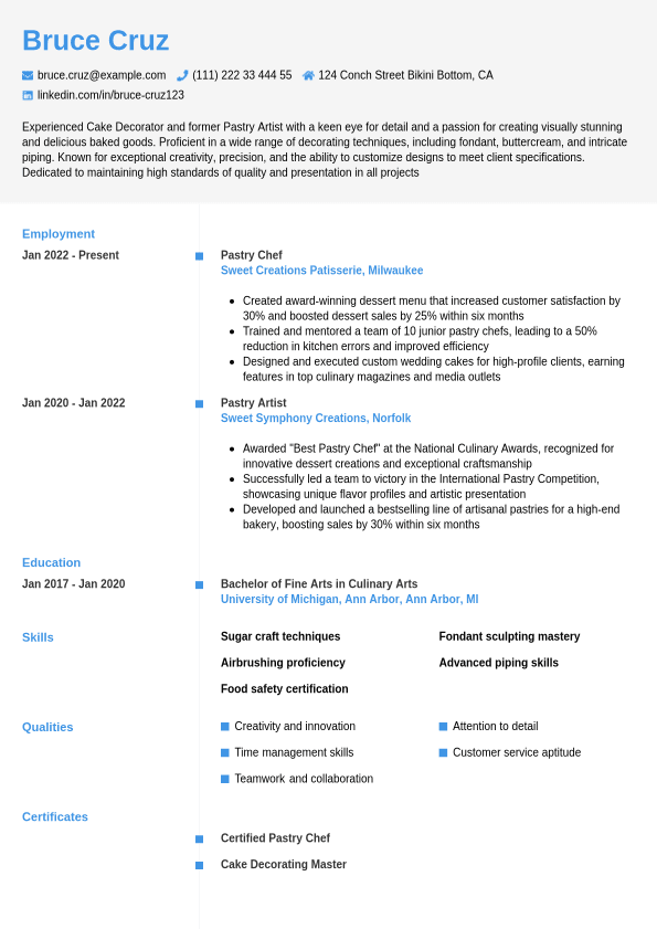Cake Decorator Resume Example | Jobseeker