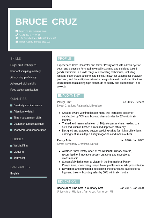 Cake Decorator Resume Example | Jobseeker
