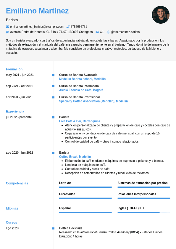 Barista: Ejemplo de CV | Jobseeker