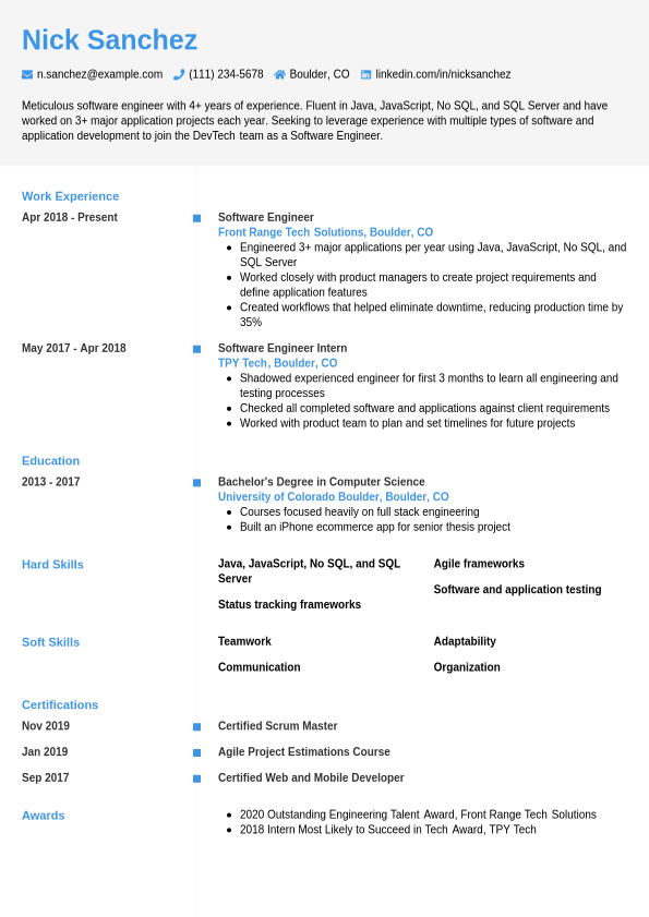 Software Engineer Resume Example | Jobseeker