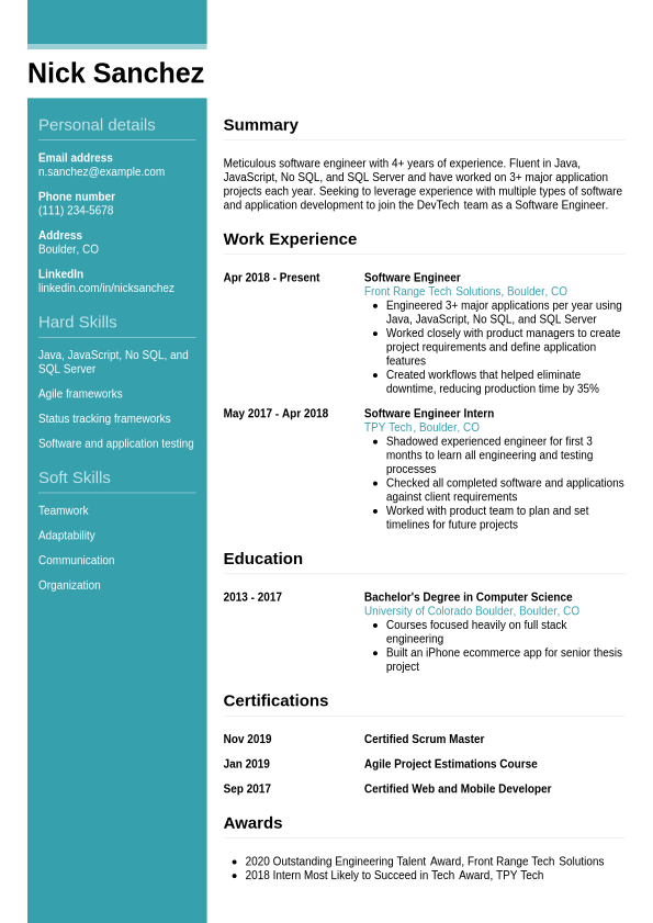 Engineer Resume Example | Jobseeker