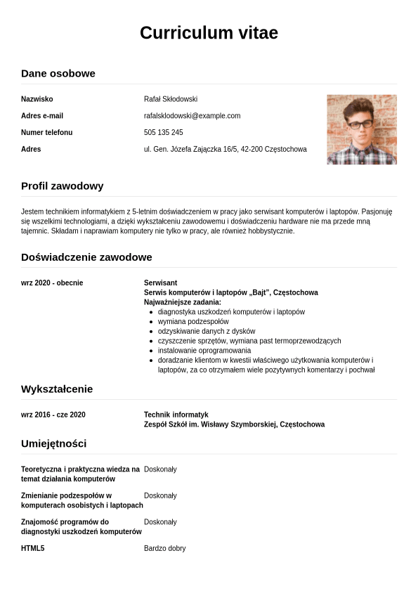 Przykład CV informatyka | Jobseeker