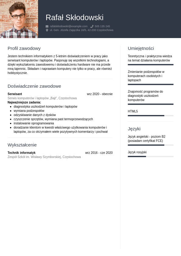 Przykład CV informatyka | Jobseeker