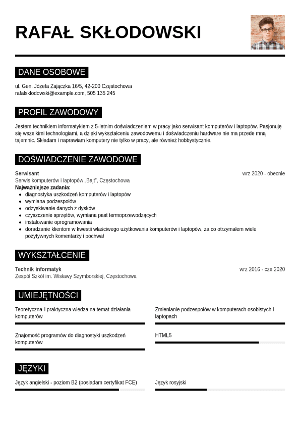 Przykład CV informatyka | Jobseeker