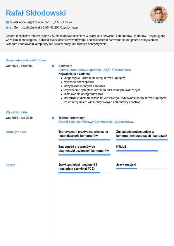 Przykład CV informatyka | Jobseeker