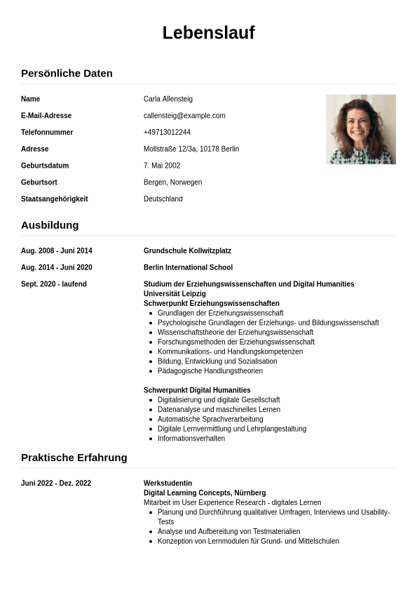Lebenslauf-Beispiele für Studenten | Jobseeker