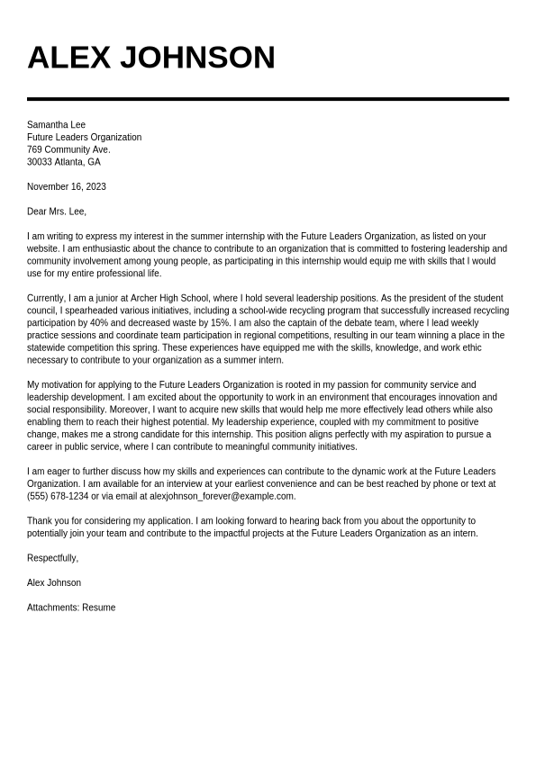 High School Cover Letter Example | Jobseeker