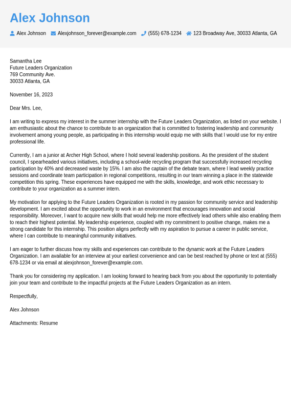 High School Cover Letter Example | Jobseeker