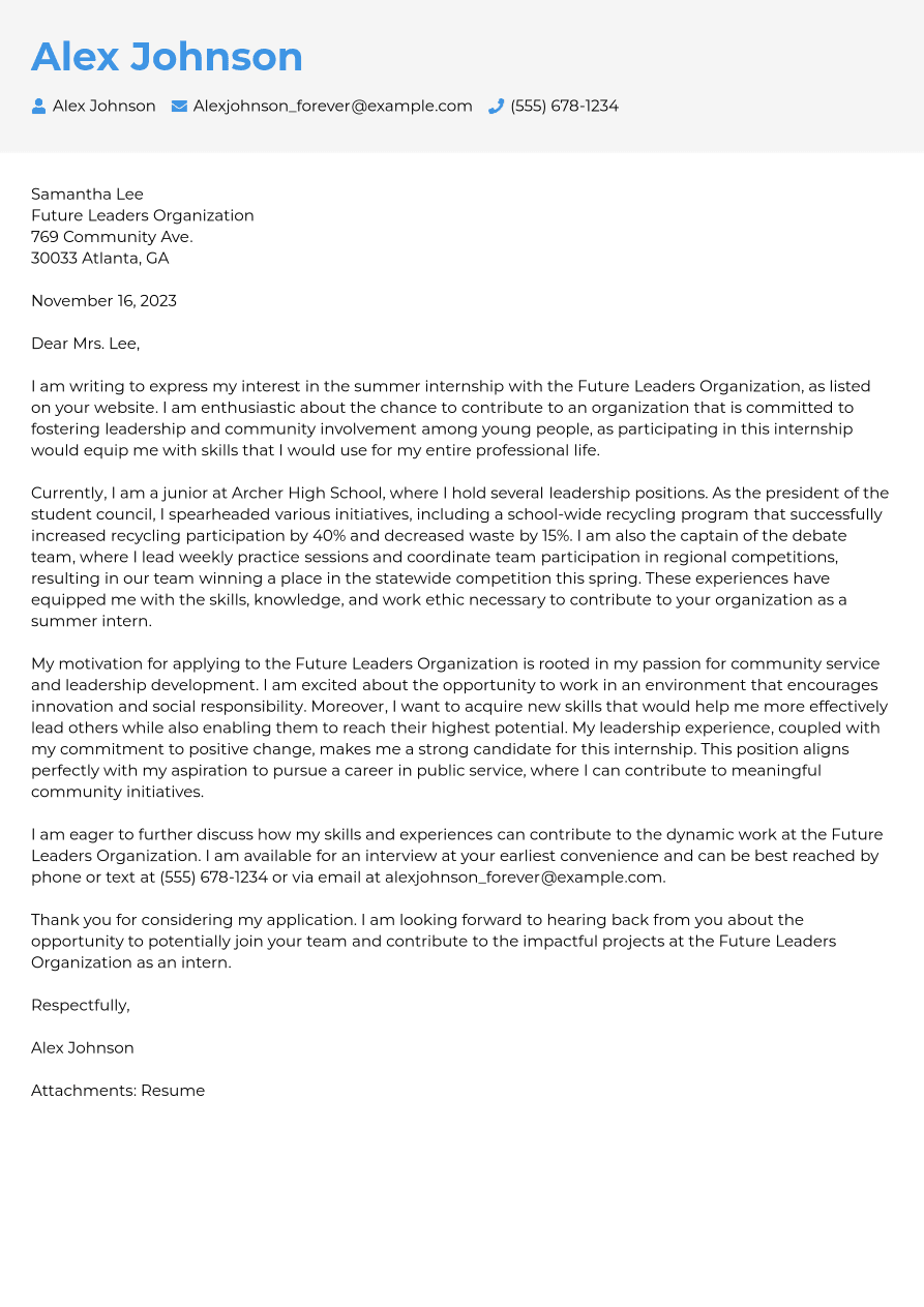 High School Cover Letter Example | Jobseeker