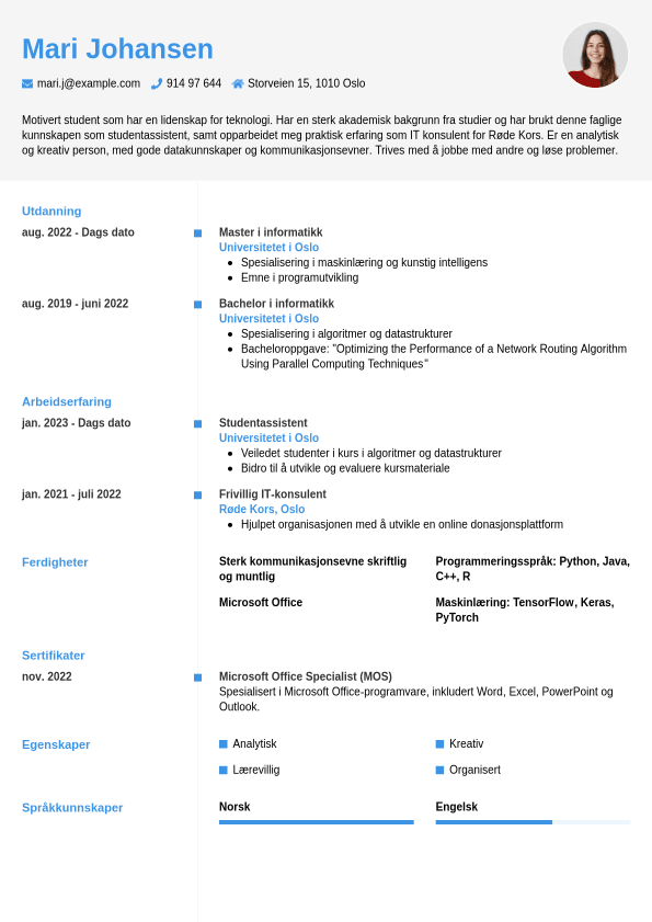 CV eksempel student | Jobseeker