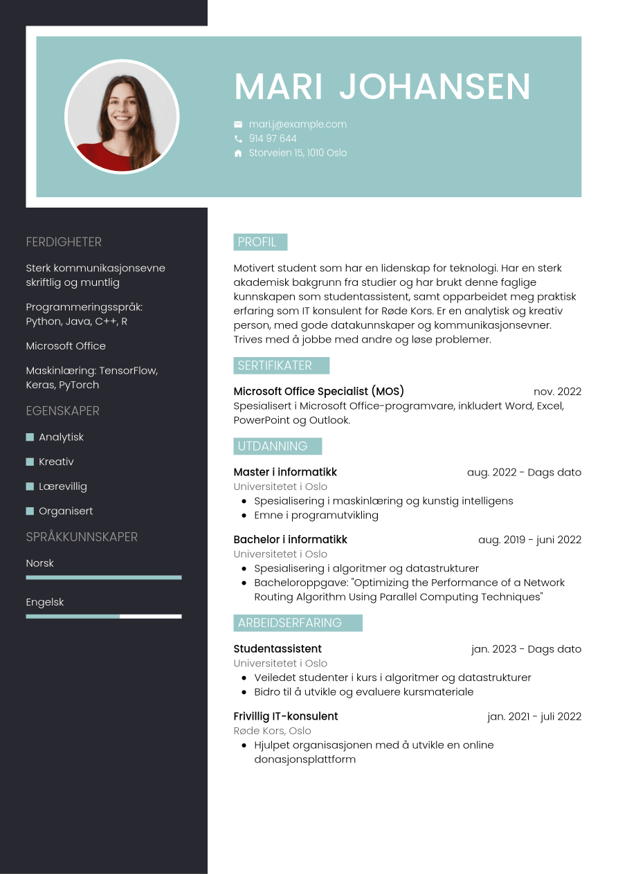 CV eksempel student | Jobseeker