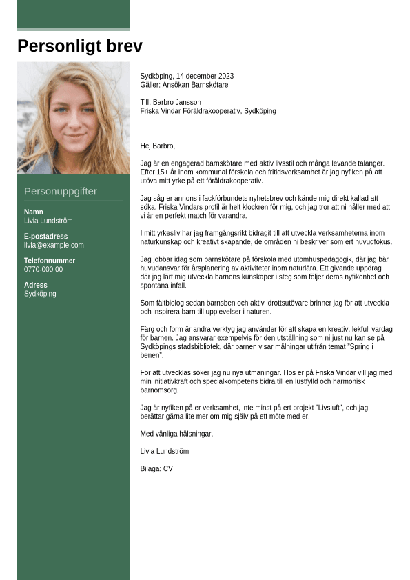 Chef Personligt brev Exempel | Jobseeker