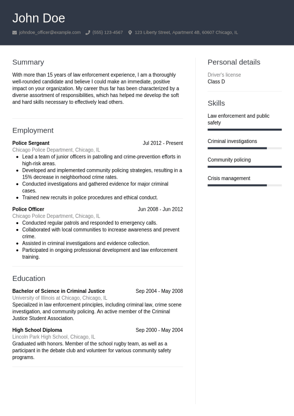 Police officer resume example | Jobseeker