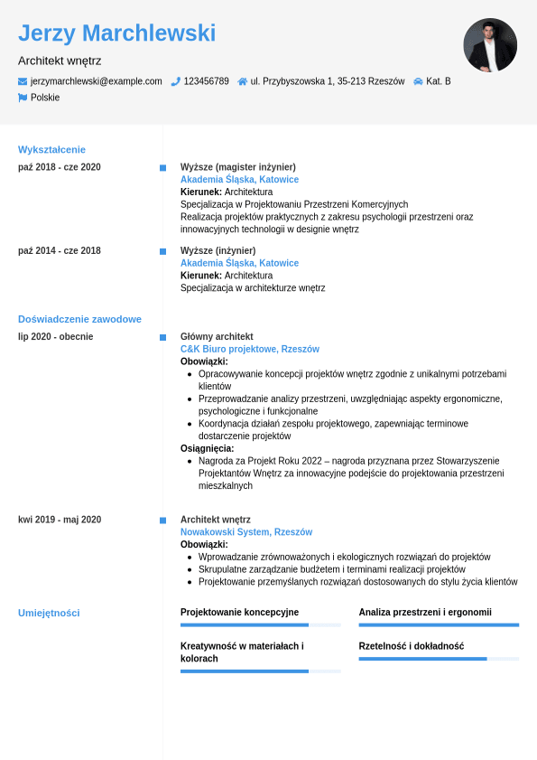 Profesjonalne CV dla architekta – przykład | Jobseeker