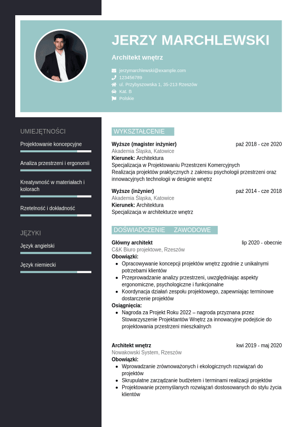 Profesjonalne CV dla architekta – przykład | Jobseeker