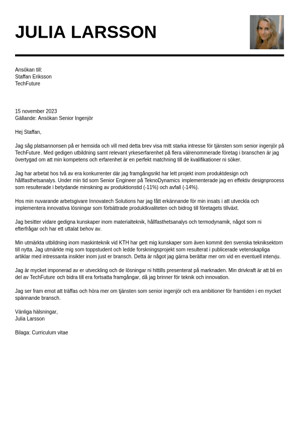Ingenjör Personligt Brev Exempel | Jobseeker