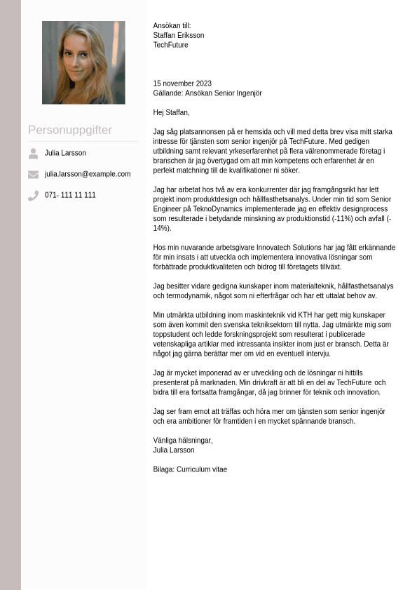 Exempel på personliga brev | Jobseeker