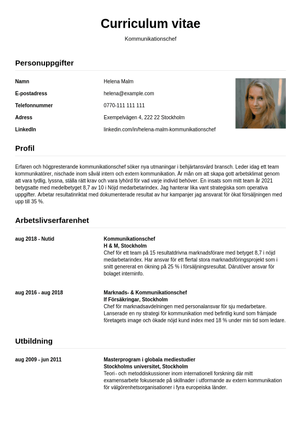 CV exempel chef | Jobseeker