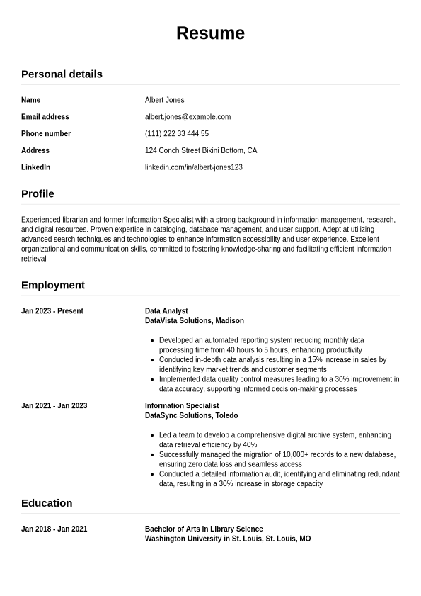 Librarian Resume Writing Guide & Tips | Jobseeker
