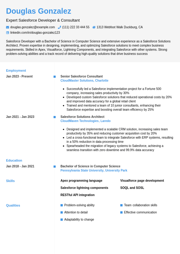 Salesforce Resume Example | Jobseeker