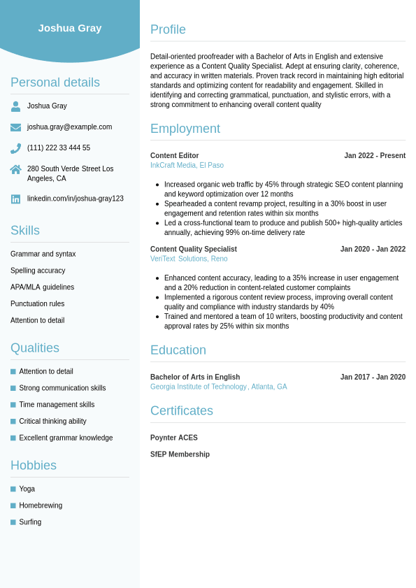 Resume examples | Jobseeker