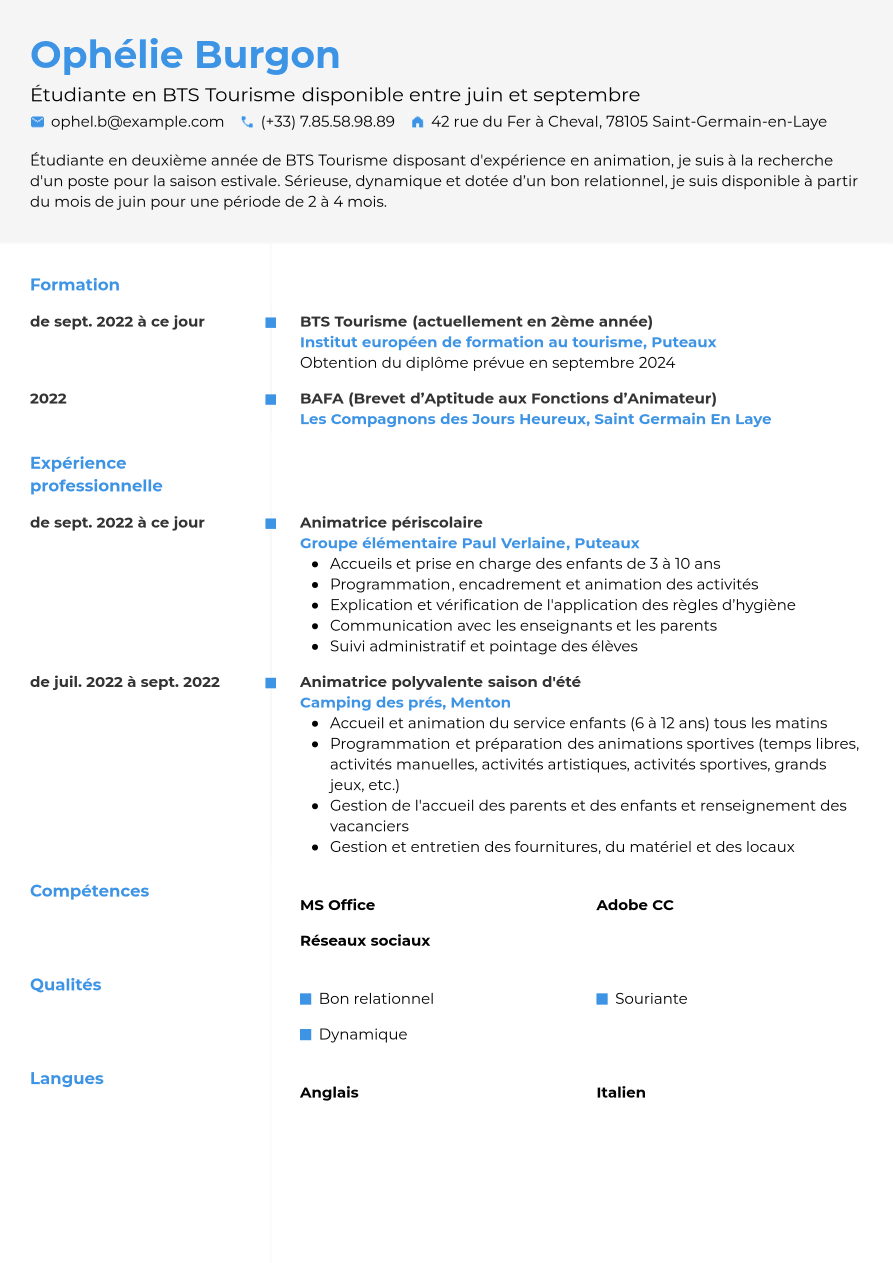 Exemple de CV étudiant(e) | Jobseeker