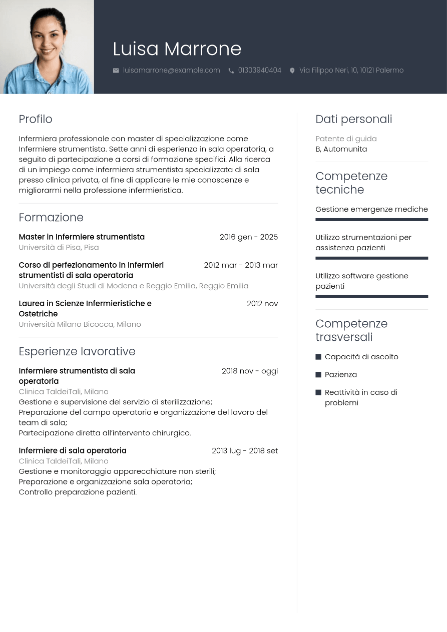Esempio di CV per Infermiere | Jobseeker