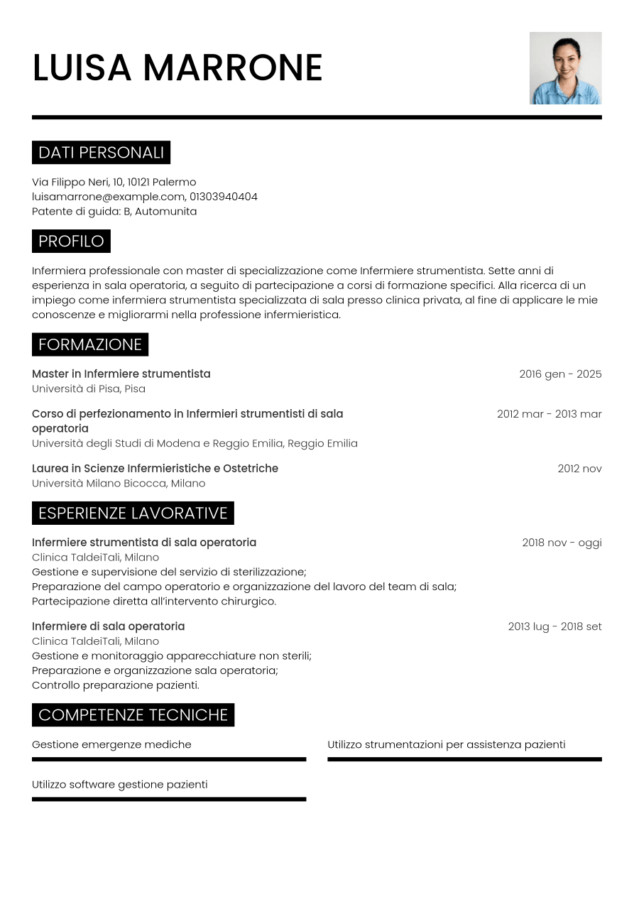 Esempio di CV per Infermiere | Jobseeker