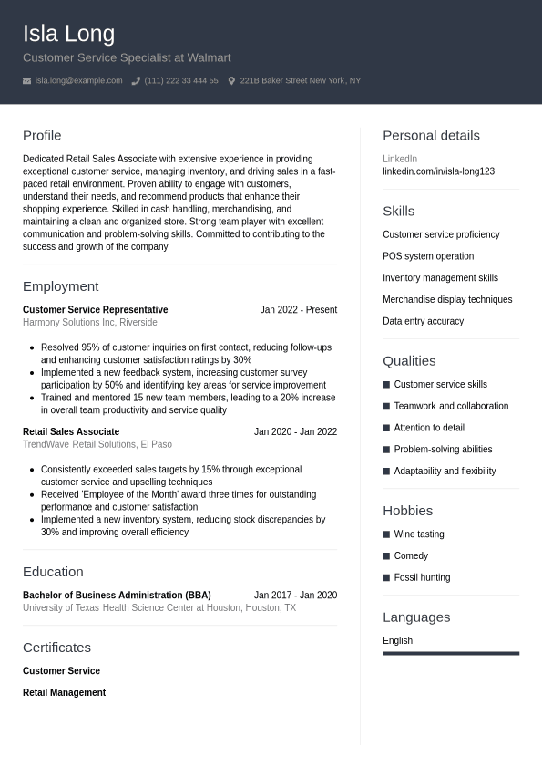 Walmart Resume Example | Jobseeker