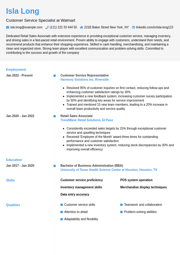 Walmart Resume Example | Jobseeker
