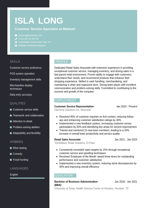 Walmart Resume Example | Jobseeker