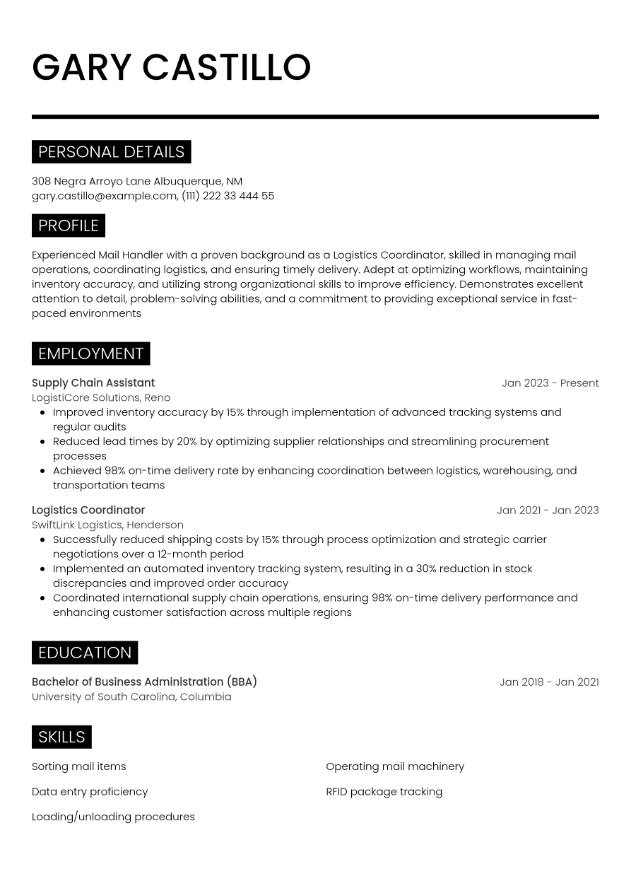 Mail Handler Resume Writing Guide & Tips | Jobseeker