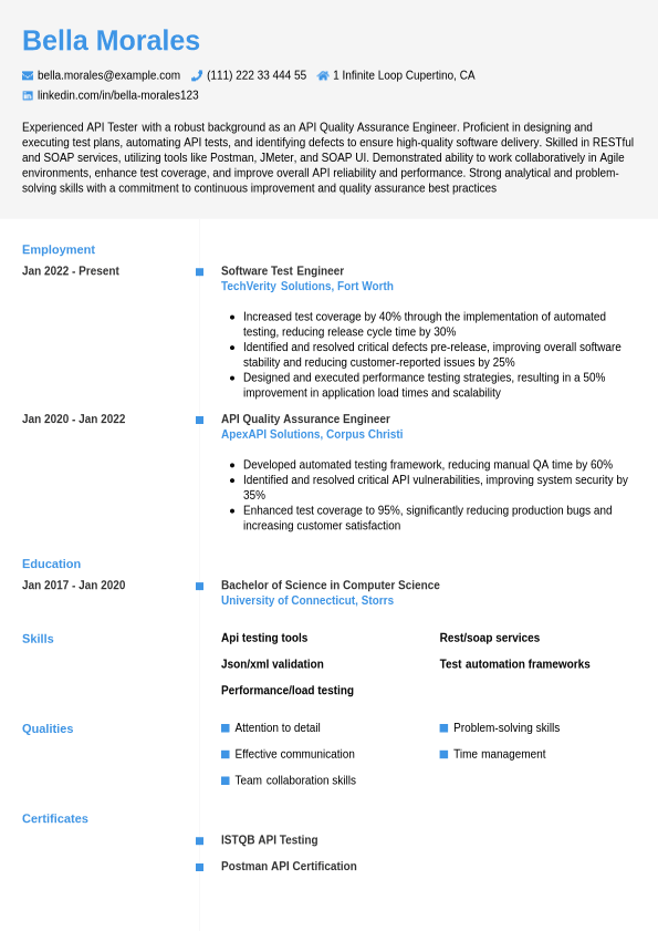 API Testing Resume Example | Jobseeker