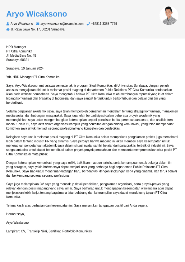 Contoh Surat Lamaran Magang | Jobseeker