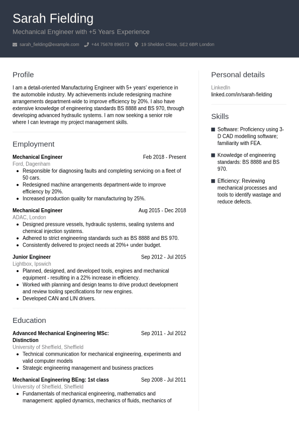 CV Example Engineering | Jobseeker