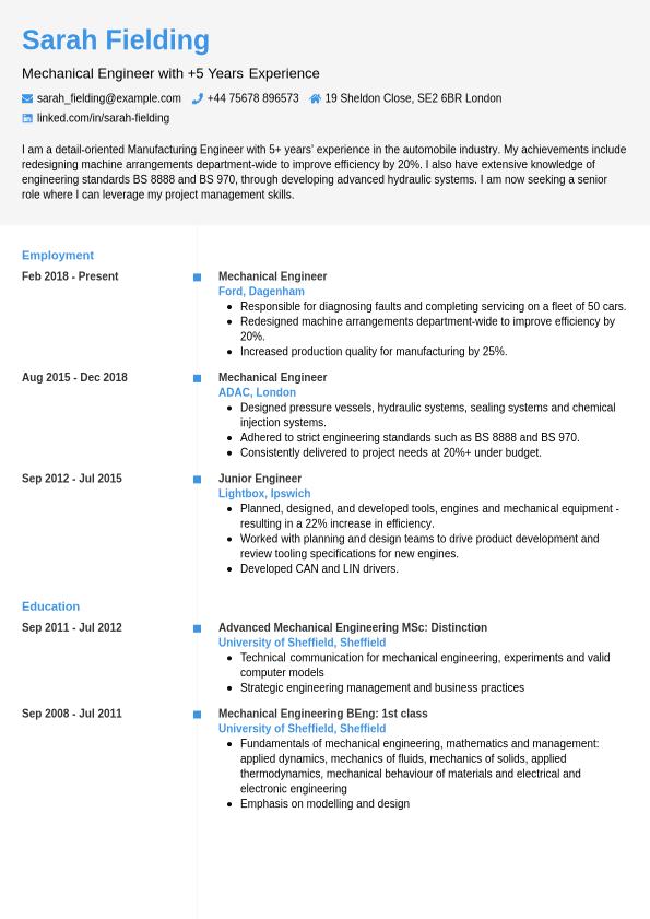 CV Example Engineering | Jobseeker