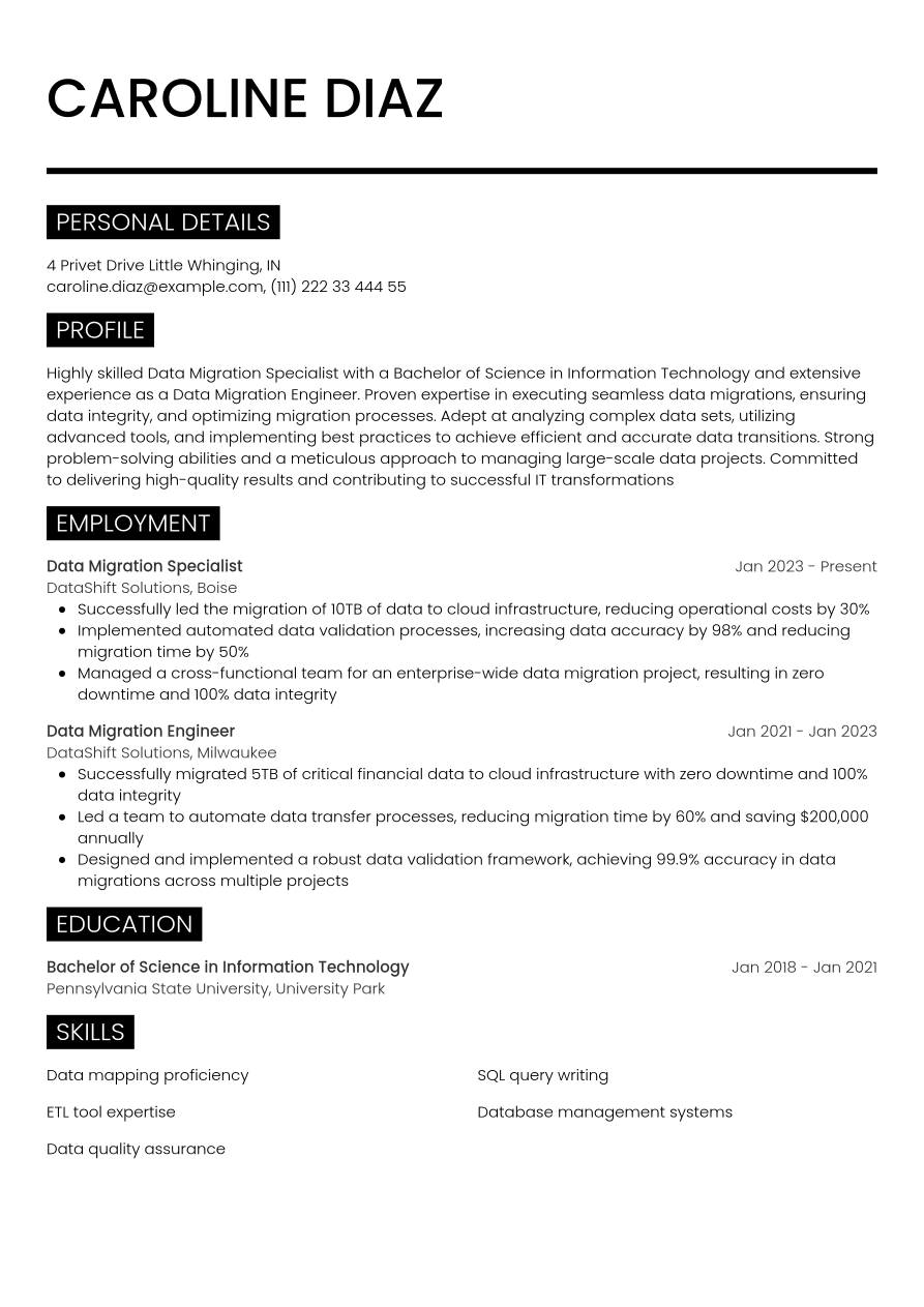 Data Migration Resume Writing Guide & Tips | Jobseeker