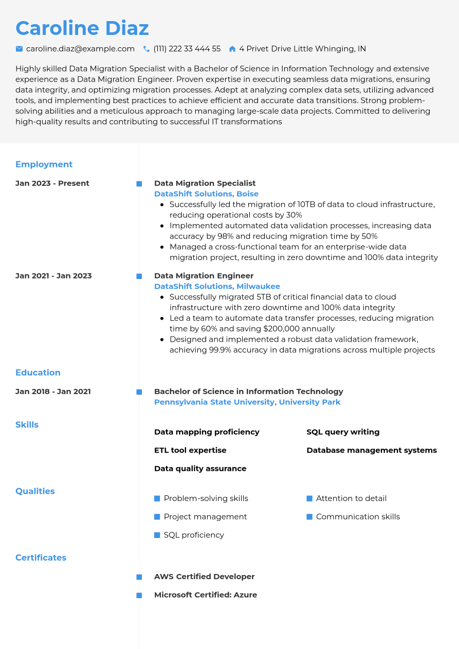Data Migration Resume Writing Guide & Tips | Jobseeker